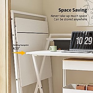 CubiCubi Small Folding Computer Desk 30 Inch with Shelf and Storage Bag, No Assembly Required, Home Office Writing Desk, Small Study Table, White