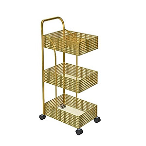 BHVXW Scandinavian Iron Shelves Bedroom Kitchen Metal Removable Bathroom Storage Rack with Wheels Trolley
