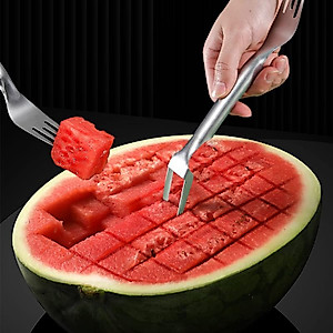 2-in-1 Stainless Steel Fruit Cutter, 2024 New Upgrade Watermelon Fork Slicer Cutter Slicer Tool, Dual Head Fruit Forks Slicer Knife,Summer Watermelon Fruit Cutting Fork for Home Camping (2Pcs)