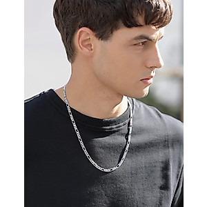 ASDULL 925 Sterling Silver 5mm Figaro Link Chain Necklace for Men Women Diamond Cut Silver Link Chain 22 Inches