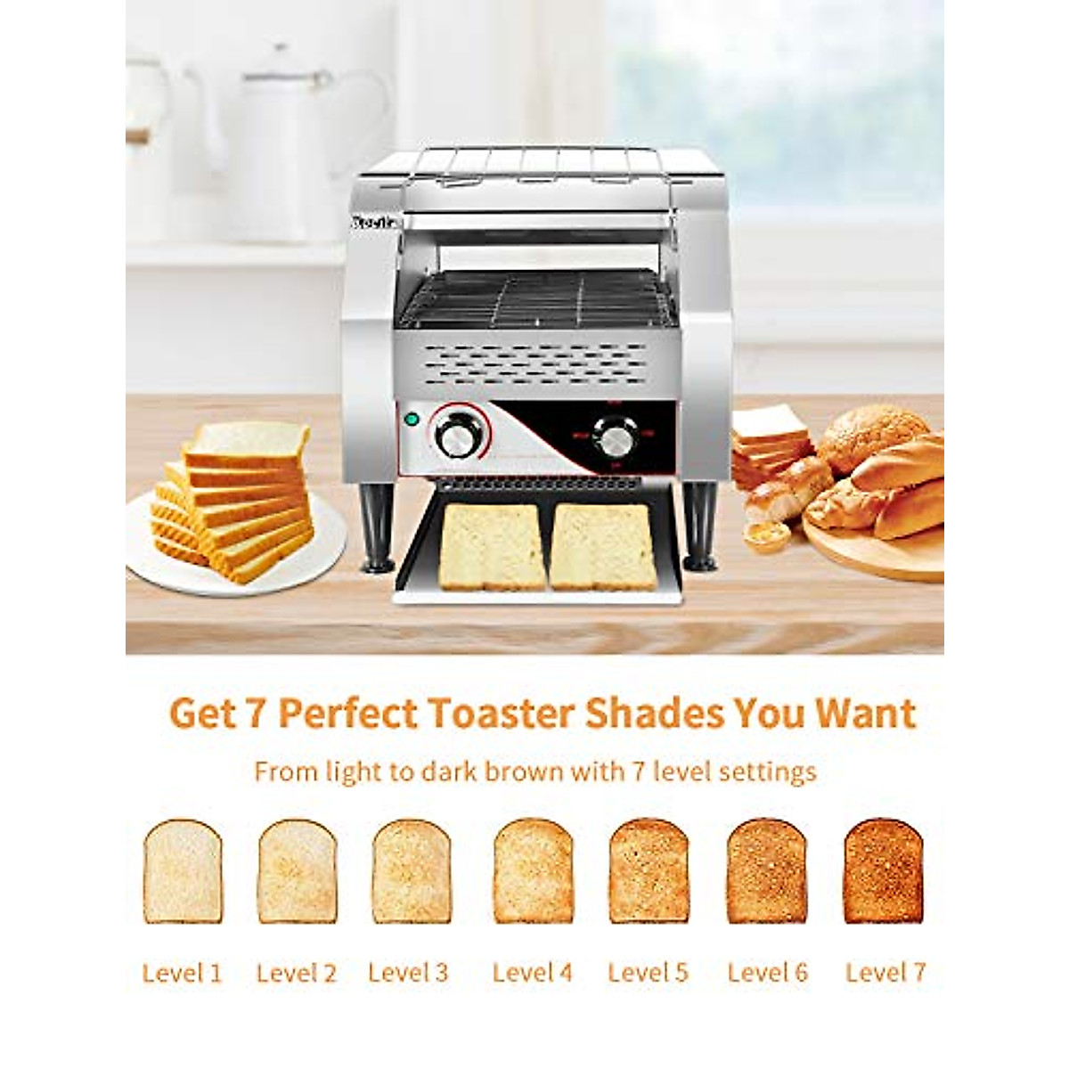 Commercial Conveyor Toaster 300PCS Per Hour Toasting Bread Bagels 110V Electric Countertop Belt Machine for Restaurant Home Bread Bagel Breakfast Food