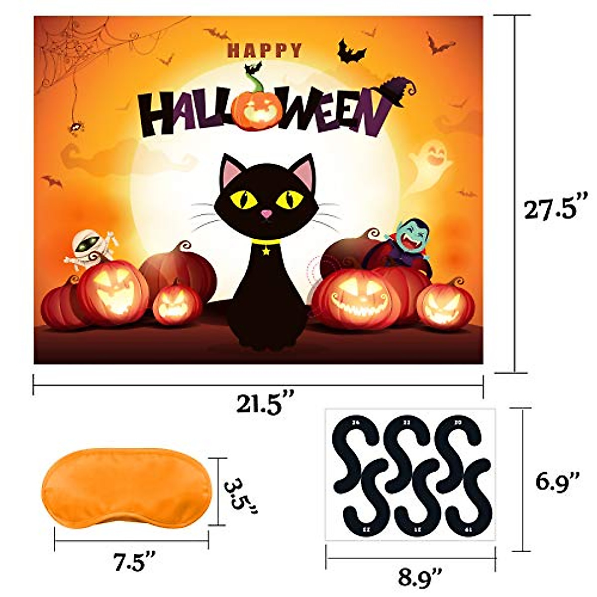 MISS FANTASY Halloween Games for Kids Pin the tail on The Cat Halloween Party Activities for Kids Party