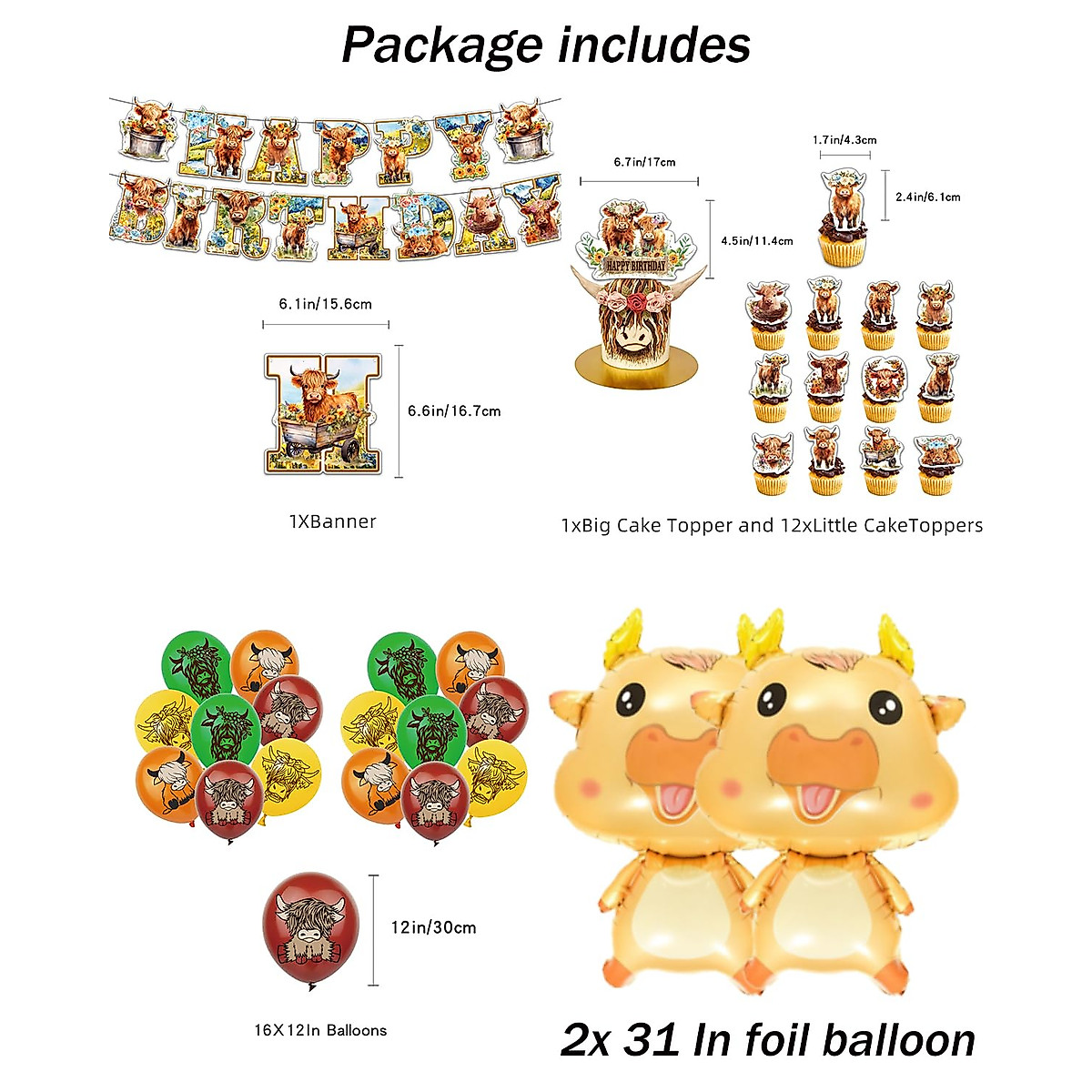HXJFGDM Highland Cow Birthday Decorations - Highland Cow Party Decorations,Include Happy Birthday Banner Brown Highland Cow Flower Balloons for Farm Animal Holy Cow Party Decor