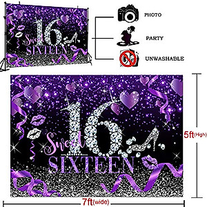 Sensfun Sweet 16 Silver Purple Bokeh Glitter Backdrop 7x5ft for Girls Happy 16th Birthday Party Decorations Banner Diamonds High Heels Sweet Sixteen Photography Photo Booth Props Supplies Background