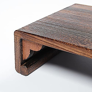 SINOBEST Low Wood Stool, Rectangular Bed Step Stool, Large Surface Step Ladder for Kitchen & Bathroom, Foot Rest Stool Under Desk, Portable Bed Table for Laptop and Tea