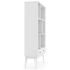 SIMPLIHOME Draper SOLID HARDWOOD 35 Inch Mid Century Modern Wide Bookcase and Storage Unit in White, For the Living Room, Study Room and Office