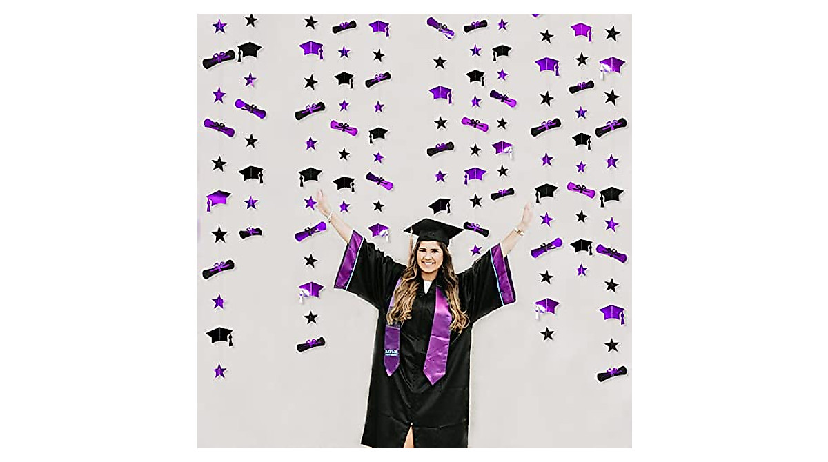 Purple Black Graduation Decorations for 2023 - Party & Photo Backdrop