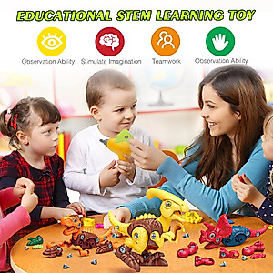 Powerextra Take Apart Dinosaur Toys, STEM Dinosaur Toy Set with Electric Drill, Educational Learning and Fun Construction for Kids Ages 3-8