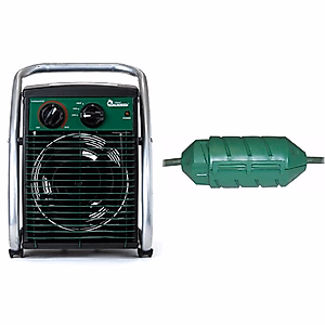 Dr. Heater DR218-1500W Greenhouse Garage Workshop Infrared Heater, 1500-watt & Farm Innovators INC Model CC-2 Connect Water-Tight Cord Lock-Green, Pack of 1