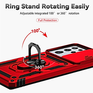 Hitaoyou Samsung Galaxy S21 Ultra Case, Galaxy S21 Ultra Case with Camera Cover & Kickstand Military Grade Shockproof Heavy Duty Protective Case for Galaxy S21 Ultra Red