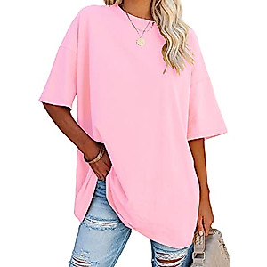 YEXIPO Women's Oversized T Shirts Summer Short Sleeve Loose Fit Casual Crewneck Plain Tunic Tops Pink