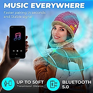 Bluetooth Beanie Wireless Hat with Scarf – Pink Headphone Beanie Hat with Upgraded Bluetooth 5.0 - Wireless Beanie Bluetooth Hat for Women - Warm Knitted Fleece Music Hat - Gorros con Bluetooth