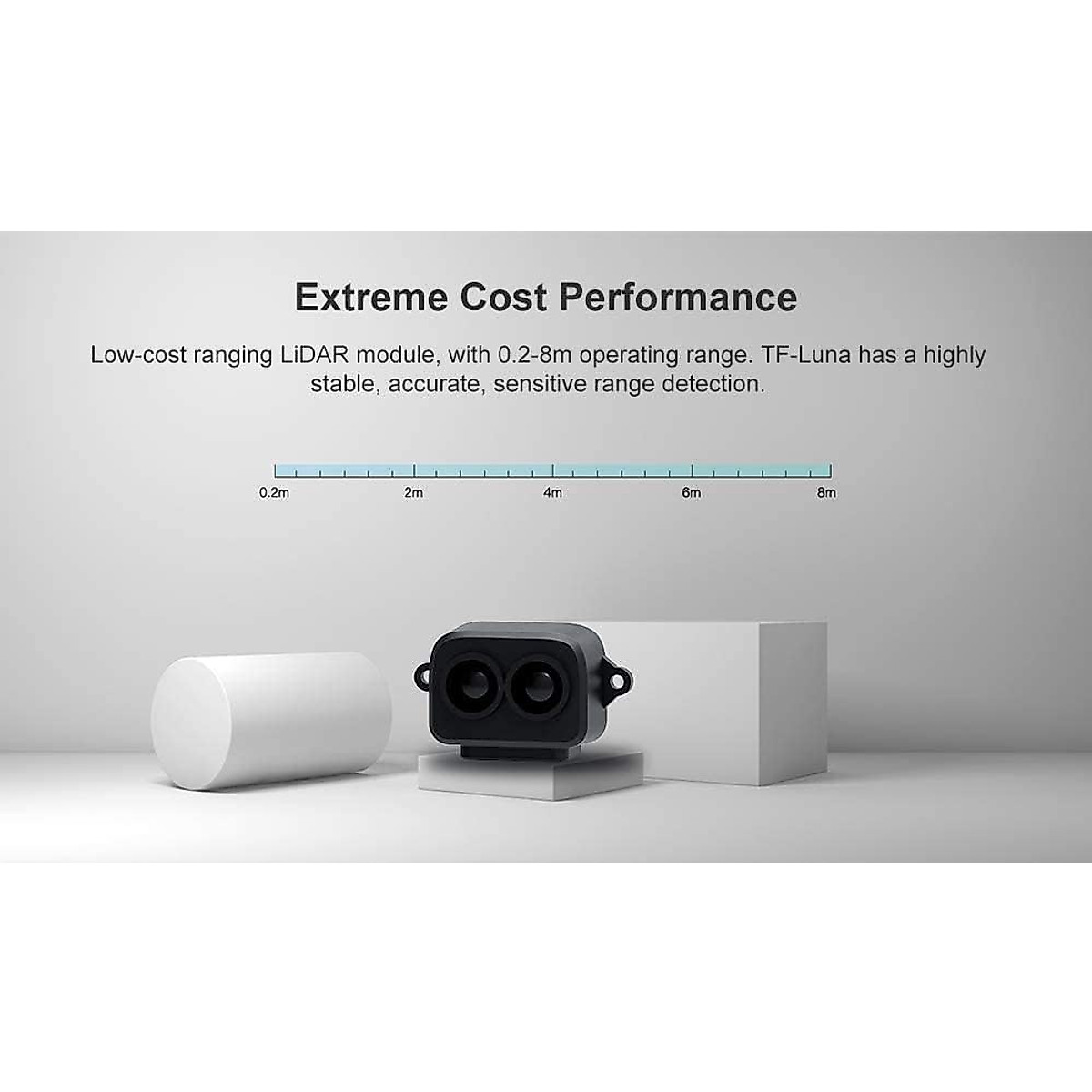 youyeetoo TF-Luna Lidar Sensor Kit, with 1x USB-TTL Adapter 1x Dupont Line, 0.2-8m Measurement Range Distance, Support Raspberry Arduino STM32 MCU for Drone Industrial Sensing Robot Smart Home