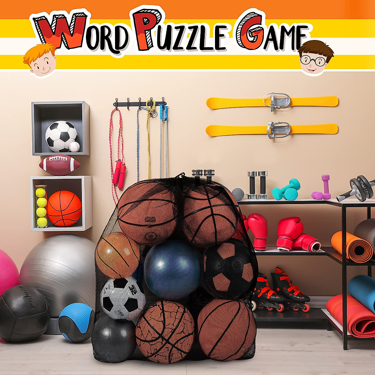 6 Pcs Extra Large Mesh Bag Sports Ball Bag with Adjustable Shoulder Strap Drawstring Soccer Ball Bag Storage Ball Net Bag Sports Equipment Bag for Beach Gym Basketball Swimming Gear 35.4 x 27.5 Inch