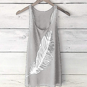BODOAO Women's Feather Print Long Vest Sleeveless Shirt Fashion Loose Tank Tops Basic Tee