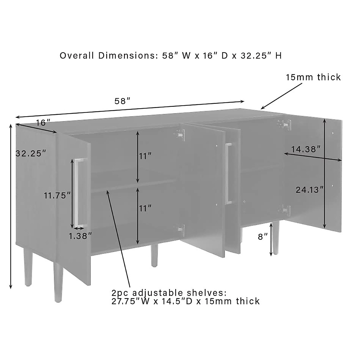 Crosley Furniture Everett Mid-Century Modern Sideboard, Mahogany