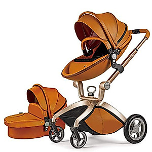 Hot Mom Baby Stroller: Baby Carriage with Adjustable Seat Height Angle and Four-Wheel Shock Absorption,Reversible，High Landscape and Fashional Pram (Brown-2)