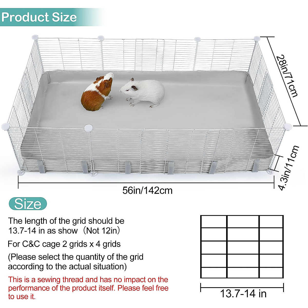 Guinea Pig Cage Liner, Waterproof Liner for Guinea Pigs, Guinea Pig Bedding with Tarp Bottom for C&C Grids, Cage Liners for Guinea Pig, Bunny, Hamster, Rabbit,Not Include Cage,56 * 28 inches