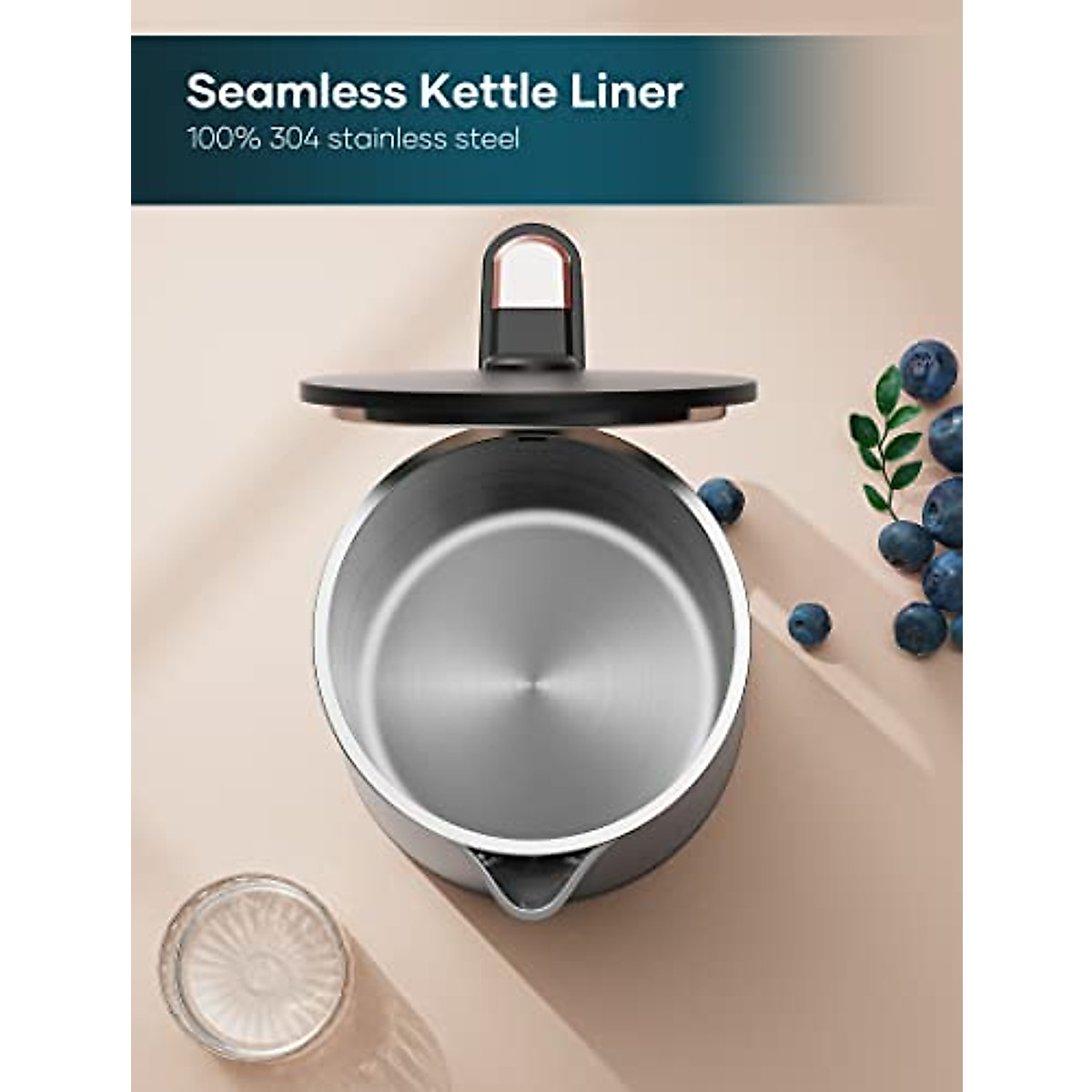 Electric Tea Kettle, INTASTING Double Wall Electric Kettle with Seamless Stainless Steel Inner, 1500W Fast Heating, 1.5L Hot Water Boiler, Auto Shut-Off & Boil Dry Protection, BPA-Free, LED Indicator (Matte Black)