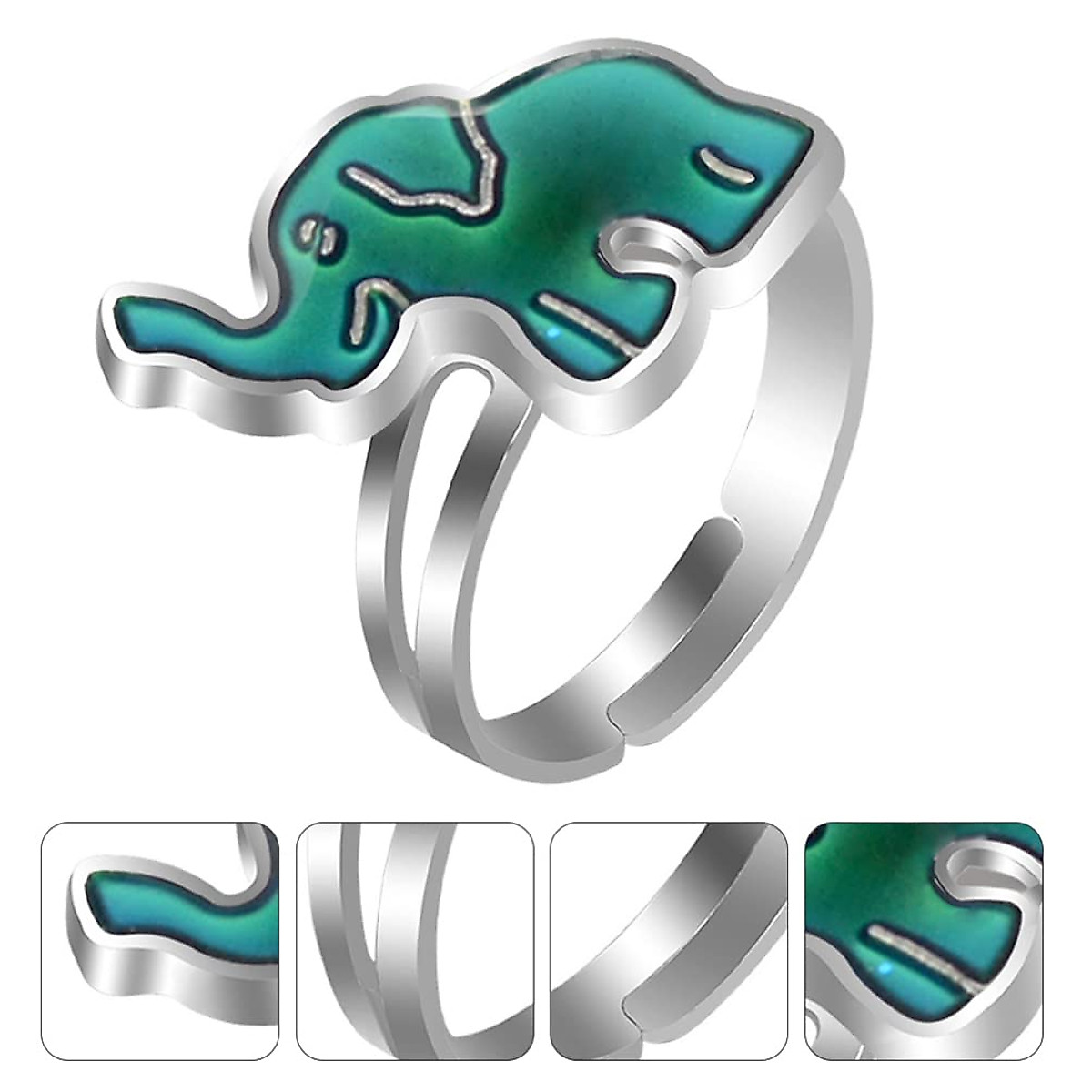 Generic 1Pc Color Change Finger Ring Elephant Shape Mood Ring Adjustable Open Ring Creative Ring for Kids Women, 1.5x1.3cm, 36916L17OA3EJDR