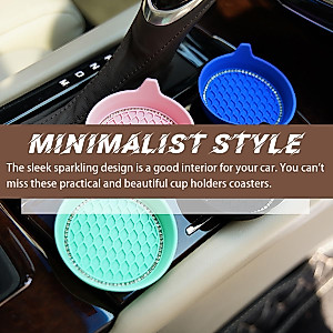 zipelo Bling Car Cup Coaster, 4 Pack Universal Vehicle Anti-Slip Cup Holder Insert Coasters, Crystal Rhinestone Silicone Shockproof Drink Mat, Car Interior Accessories (Coffee)