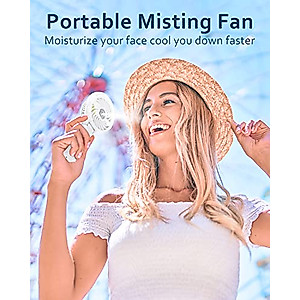SWEETFULL Misting Fan Portable, Handheld Personal Mister Fan, Small Fan Rechargeable, Mini Spray Water Mist Fan, Kids Women Portable Fan For Travel, Outdoors, Hiking, Camping Home Office (Off white)
