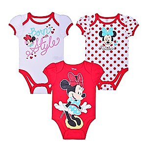 Disney Baby-Girls Minnie Mouse Bodysuit, White, 3-6 Months (Pack of 3)