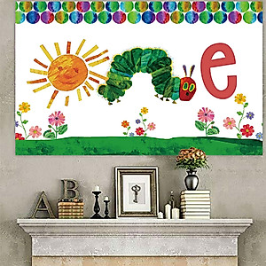 Cartoon Very Hungry Little Green Caterpillar Happy Birthday Banner Backdrop Photo Studio Booth Props Insects Theme Decor for Baby Shower 1st Birthday Party Background Supplies Favors Decorations