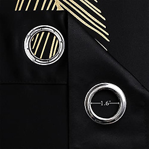 Estelar Textiler Black Blackout Curtains for Bedroom 84 Inches Long, Room Darkening Grommet Window Thermal Insulated Curtains for Living Room,Light Blocking Gold Pattern Design Drapes,52Wx84L,2 Panels