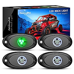Nilight LED Rock Light 4PCS Green Light Pods Waterproof Under Body Wheel Well Light Exterior Interior Lights for Car Truck Pickups ATV UTV SUV Motorcycle Boat, 2 Years Warranty
