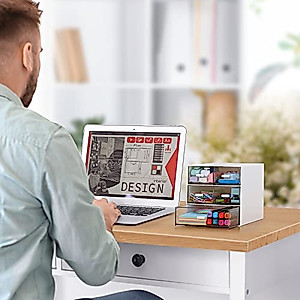 LETURE Desk Organizer with 5 Drawers, Rectangular Office Stationery Supplies Desktop Drawers, Plastic Makeup Storage, Suitable for Office, School, Home (White & 5 Drawers)