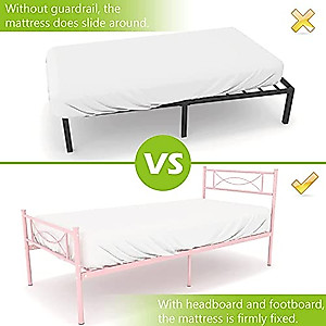 Pink Twin Bed Frame for Girls, Bed Mattress Foundation Support with Headboard and Footboard No Box Spring Need Metal Platform Bed