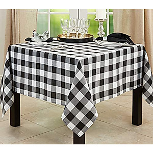 SARO LIFESTYLE Cotton Blend Buffalo Plaid Tablecloth, 70", Black
