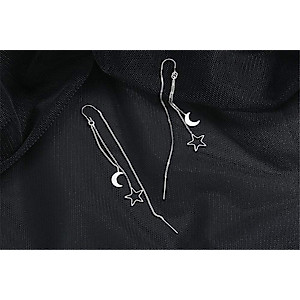 Tassel Moon Star Threader Drop Dangle Earrings for Women Cute Hollow Star Sterling Silver Plated Long Chain Hanging Earrings Minimalist Dangling Hypoallergenic Piercing Gifts Daughter Birthday