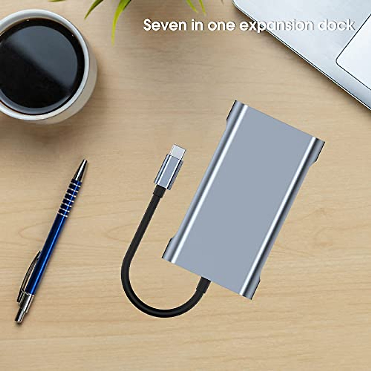 Yirepny USB C Hub, 7 in 1 Multiport Adapter with 4K Output 3 USB 3.0 Ports 100W Pd Charging TF/SD Card Reader USB C to 4K USB C to RJ45 Ethernetr USB C Adapter Silver