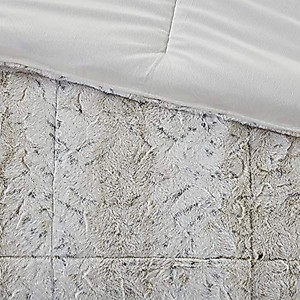 Madison Park Zuri Soft Plush Comforter Set, Faux Fur Animal Stripes Design, Faux Mink On The Reverse, Modern All Season Bedding Set with Matching Sham, King, Snow Leopard 4 Piece