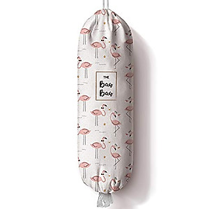 Cut Plastic Bag Holder and Dispenser, Grocery Shopping Bags Carrier, Garbage Bag Organizer for Kitchen,Flamingo Home Kitchen Décor, Housewarming Gifts for women Family Friends, 23x9 inch