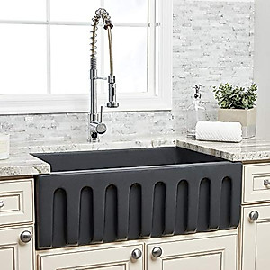 Vintage Tub & Bath 30 X 18 Fluted Fireclay Reversible Apron Farmhouse Sink - Matte Dark Gray