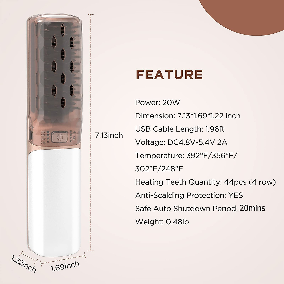 IHHAIR Hot Hair Straightener Brush,Portable Mini Cordless Hair Straightener with Travel Size USB Rechargeable 6400MAH,2 in 1 Hot Comb Hair Straightener for Women & Men with Short Hair(White)