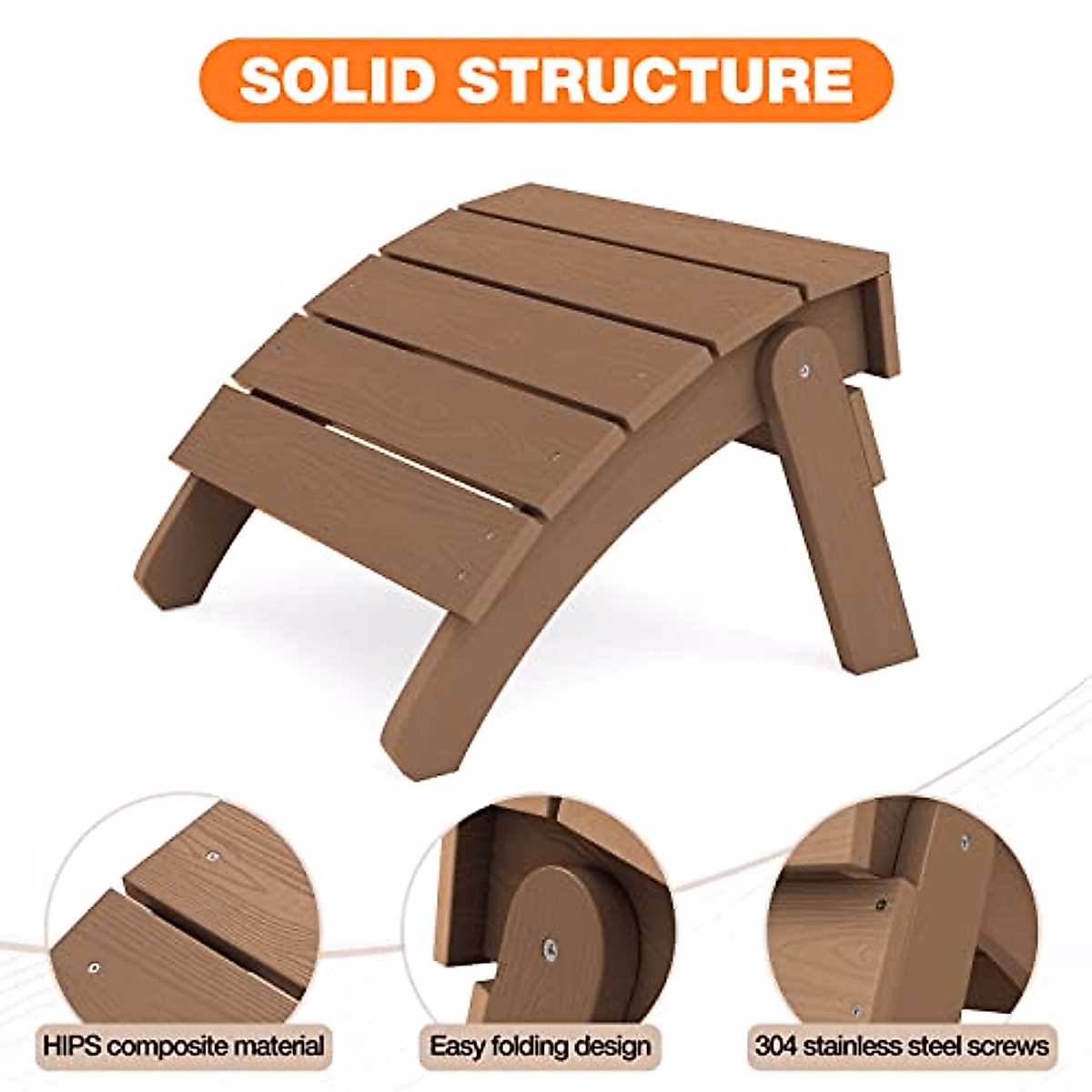 YEFU Adirondack Ottoman, Patio Foot Rest, Adirondack Foot Rest, Folding Adirondack Footstool, Weather Resistant for Adirondack Chair, Widely Used for Outdoor, Porch, Backyard, Garden, Fire Pits-Teak