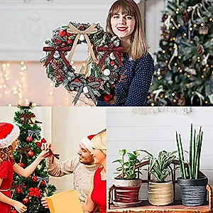 Christmas Ribbons Black Red Buffalo Plaid Fabric Ribbon Black and White Checked Gingham Ribbon 25 Yards Natural Burlap Ribbons Rustic Wrapping Ribbon for DIY Craft Party Decor (0.4 Inch)