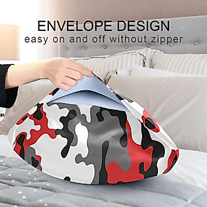 Red Grey Camouflage Pillow Covers Silk Pillowcase for Hair and Skin Soft Smooth Breathable Cooling Satin Pillowcase Standard Size Pillow Case for Bedroom Bed Sleeping (20x26 Inch)