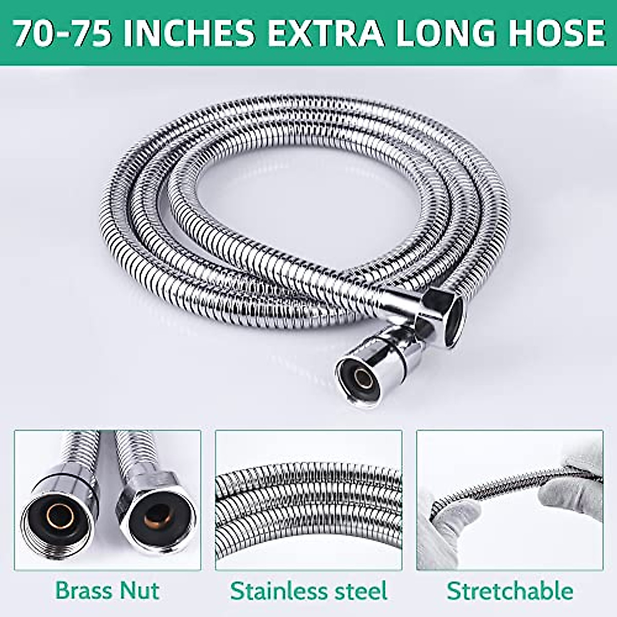 V-Frankness Shower Head with Handheld Combo, High Pressure 69 Settings Shower Head Buit in Power Wash Mode, with Soild Brass Diverter and 70 Inches Extra Long Stainless Steel Hose (Chrome)