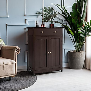 Yaheetech Bathroom Storage Cabinet with Drawer and Double Doors, Free-Standing Organizer with Inner Adjustable Shelf for Living Room, L24xW12xH31.5 in, Espresso