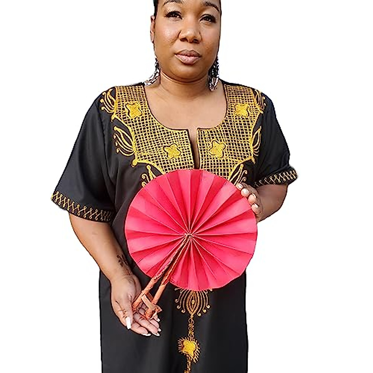 African Fabric Folding Fan/Church fan/Ankara fan/Leather folding fan/Wedding fan/Sport fan/Red African fan/Pouch Included!
