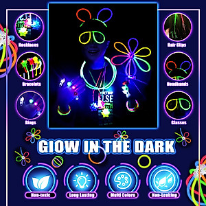 Glow in the Dark Party Supplies for Kids Adults, Light Up Party Favors with 57 LED Light Up Toys, 100 Glow Sticks Bulk DIY Glow Necklaces Glasses Bracelets Headband, Neon Party Supplies & Decorations