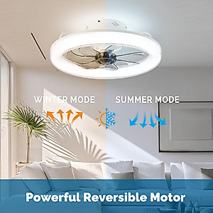 Orison Smart Ceiling Fans with Lights, 20'' Low Profile Ceiling Fan with Remote and App Control, Flush Mount Ceiling Fan with Voice Control, Compatible with Alexa & Google Home (White)
