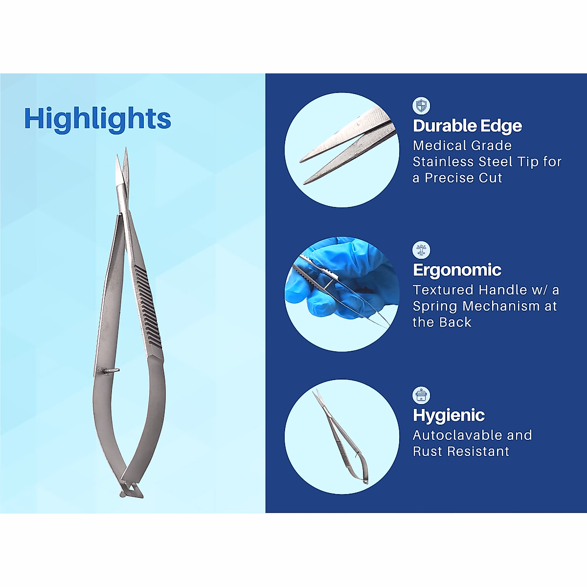 Castroviejo Scissors 5.5 inches STRAIGHT stitch cutting embroidery spring action extra sharp ARTMAN