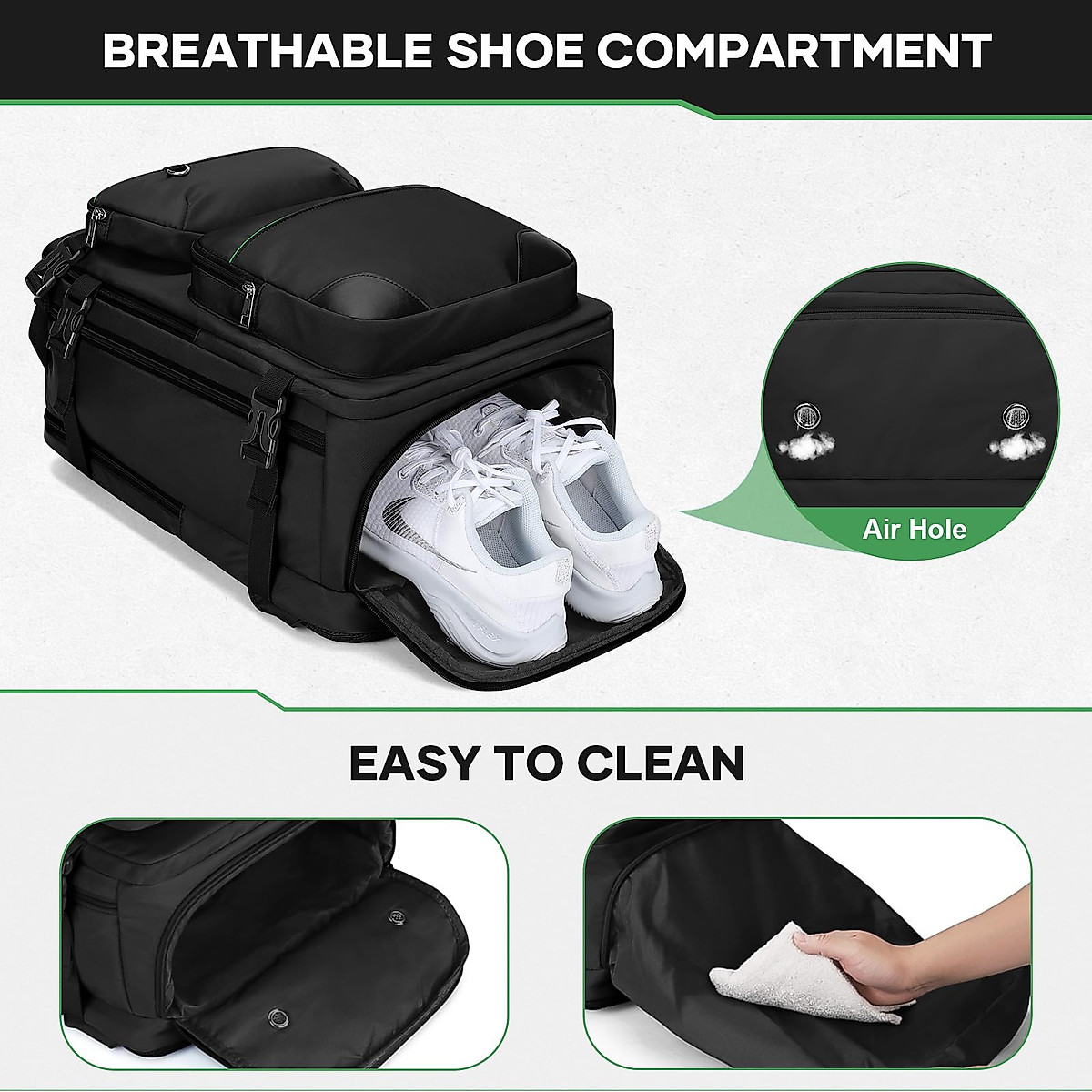 Maelstrom Travel Backpack for Men Women, 35L Carry on Backpack for Traveling on Airplane,with Belt Bag&Shoe Compartment,Waterproof Laptop Backpack fit 17”Laptop-Classic Black, Large