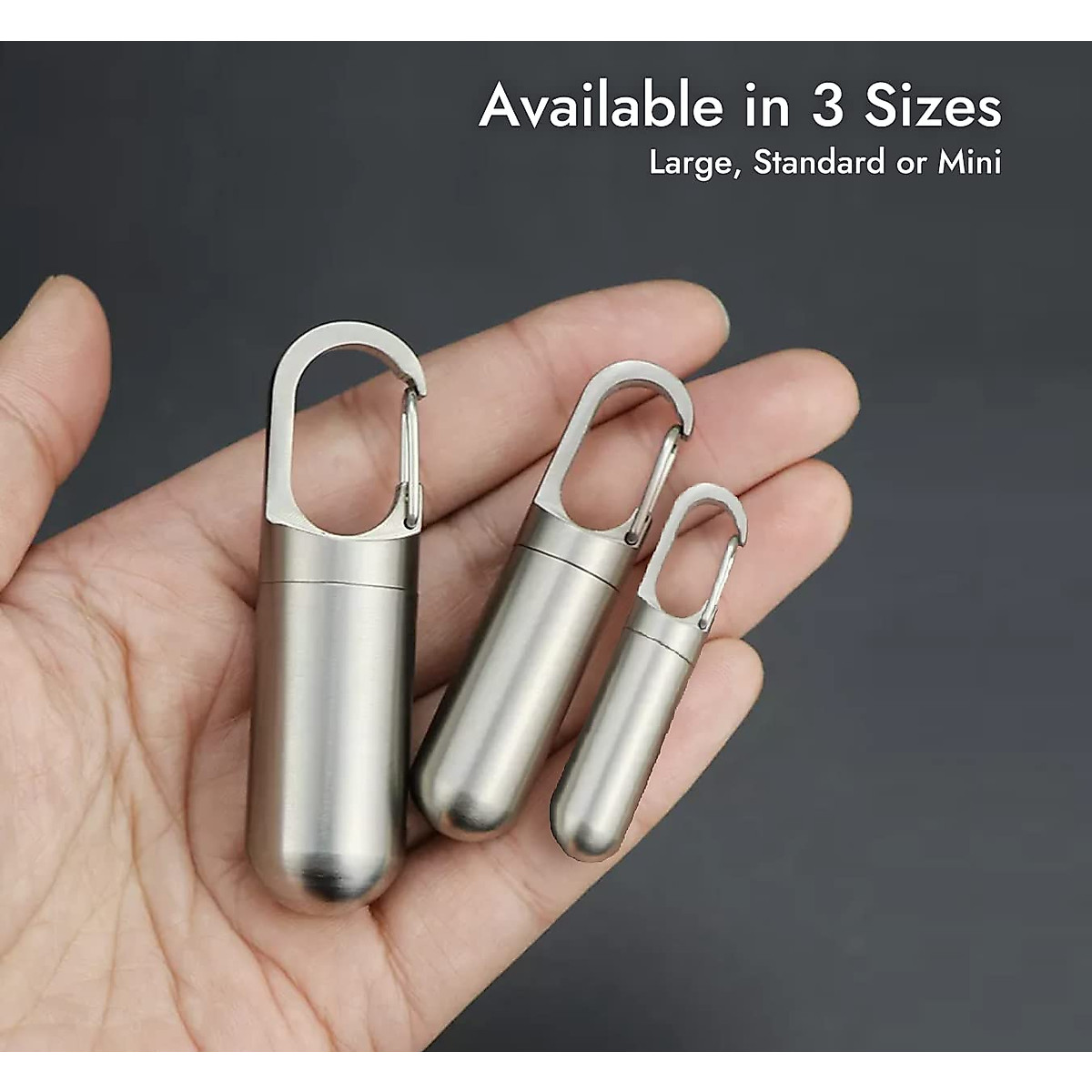 Pill Holder with Carabiner Style Clip, Stainless Steel Pill Fob Keychain (Standard)